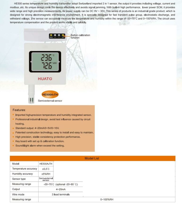 Humidity & Temperature Modbus Transmitter - Fixed Probe (HE500A-TH ...