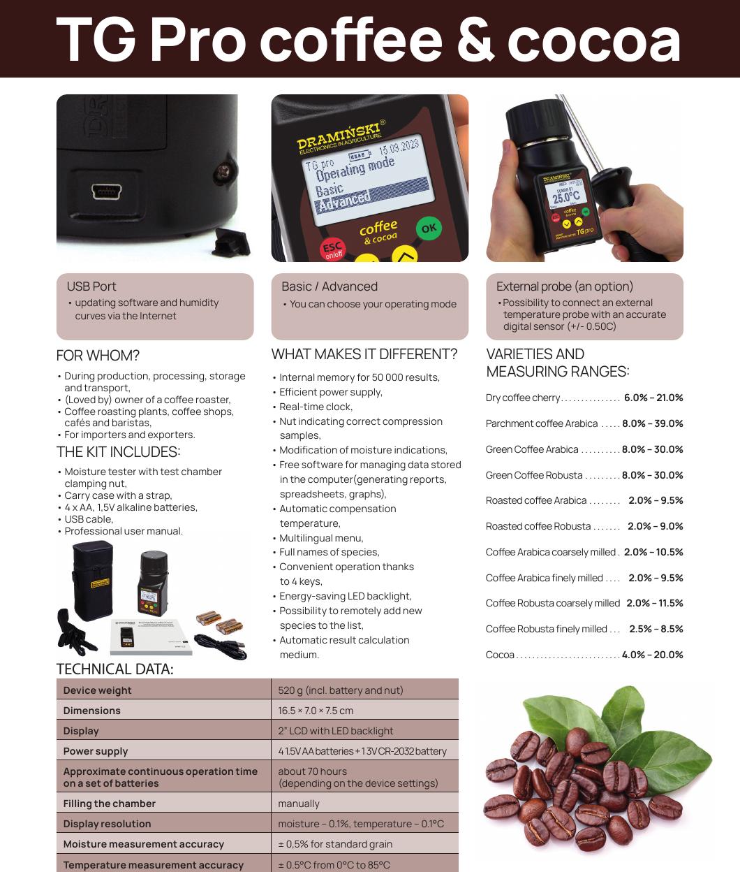 TG Pro Coffee & Cocoa Moisture Meter Tester Draminski